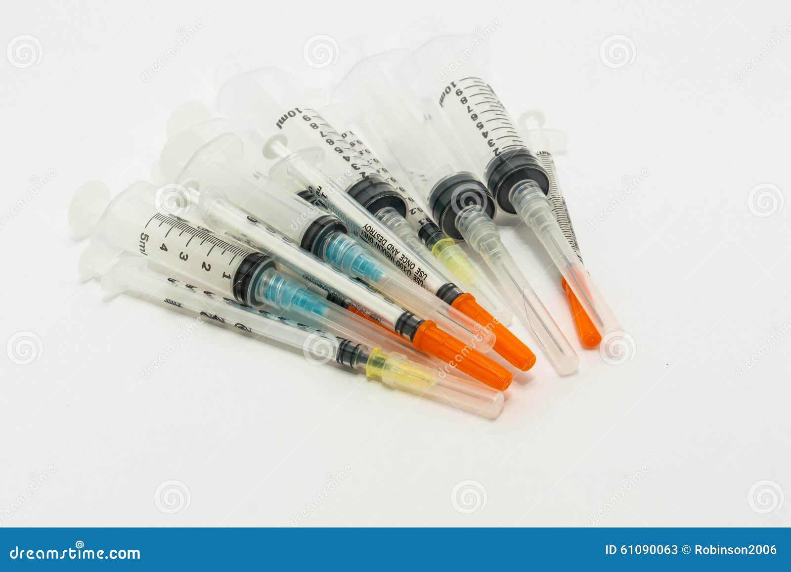 Disposable Syringes with Blue and Orange Colored Needles Stock Image ...