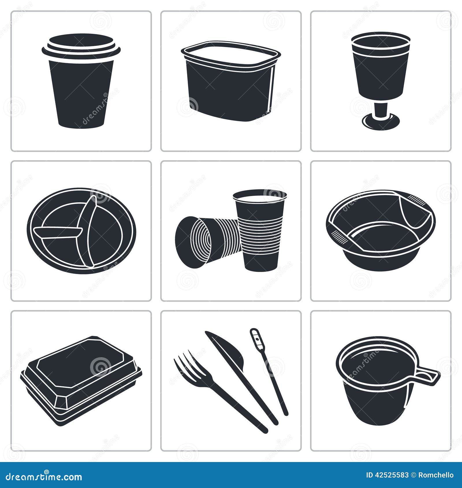 Disposable Tableware Icon Collection Stock Vector - Illustration of ...