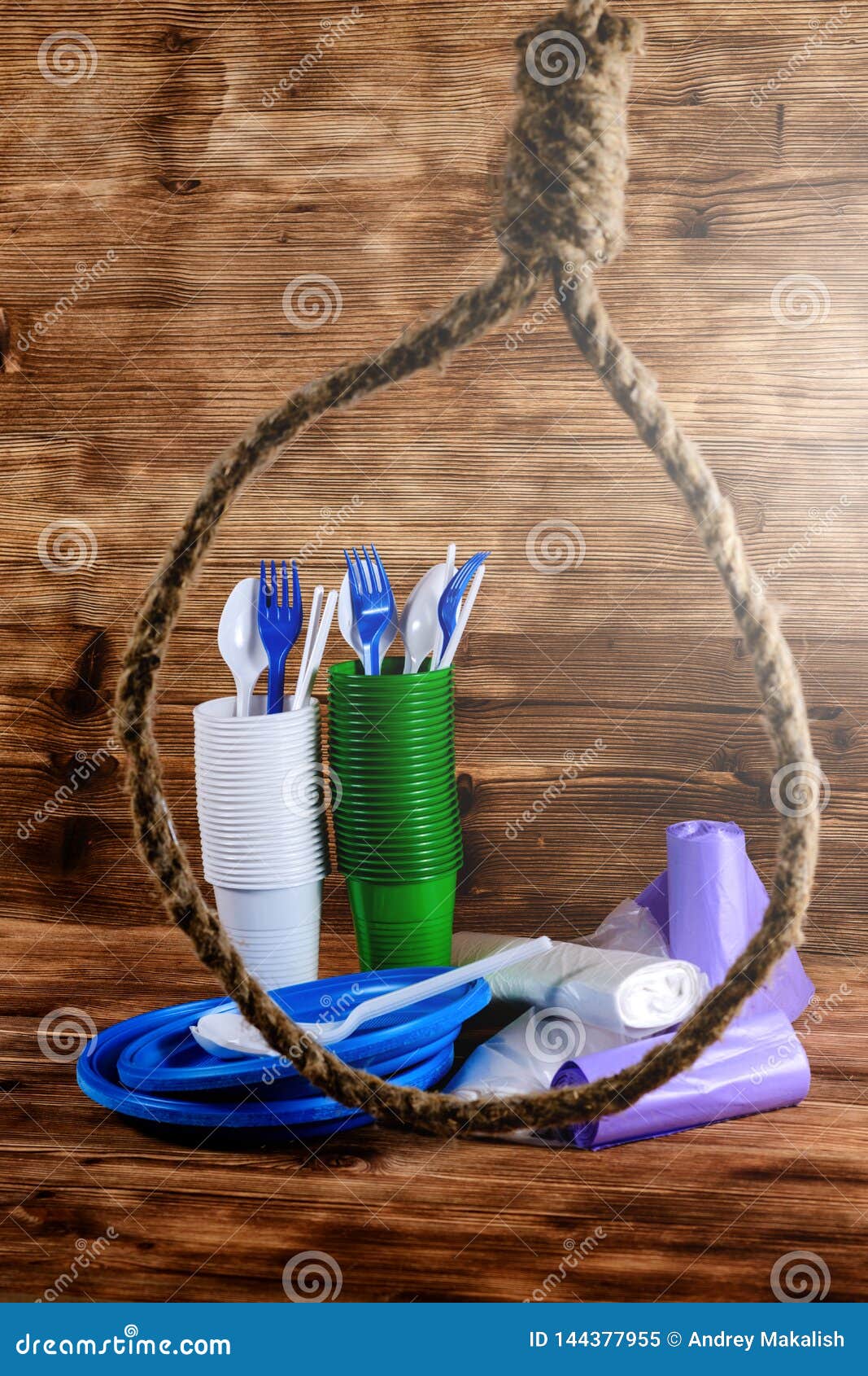 A Plastic Disposable Tableware in Rope Loop Stock Image - Image of ...