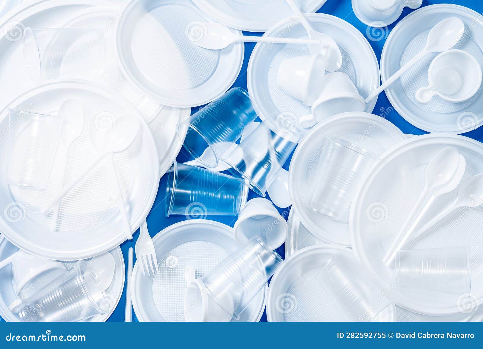 Disposable Waste Plastic on Blue Background Stock Image - Image of fork ...