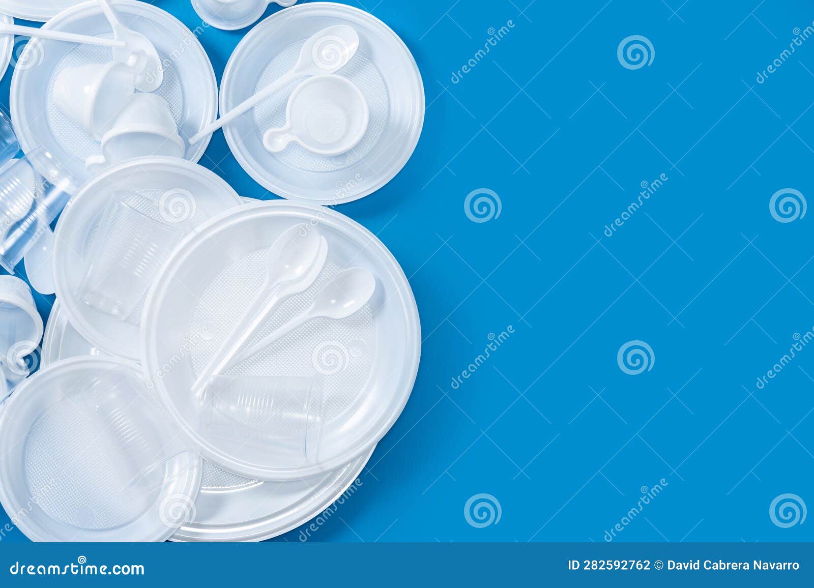 Disposable Waste Plastic on Blue Background Stock Photo - Image of ...
