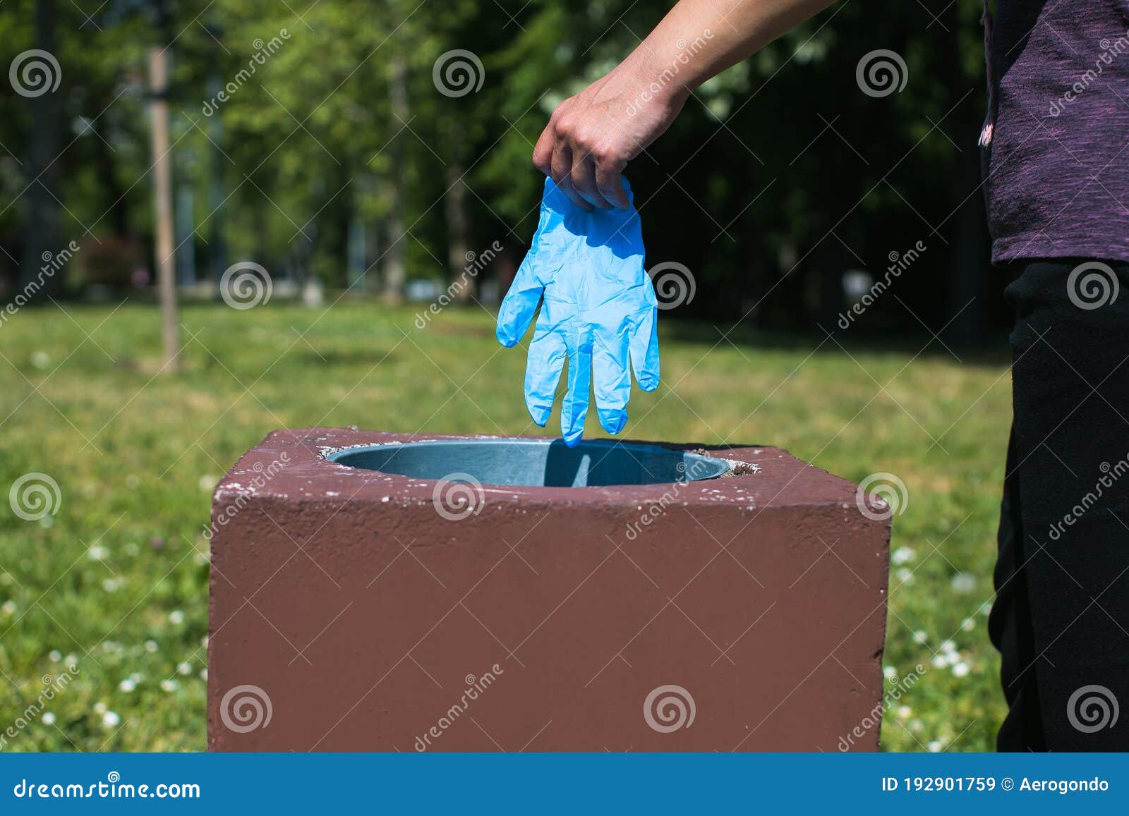 Disposal of Latex Glove in Park Garbage Bin Stock Image - Image of ...
