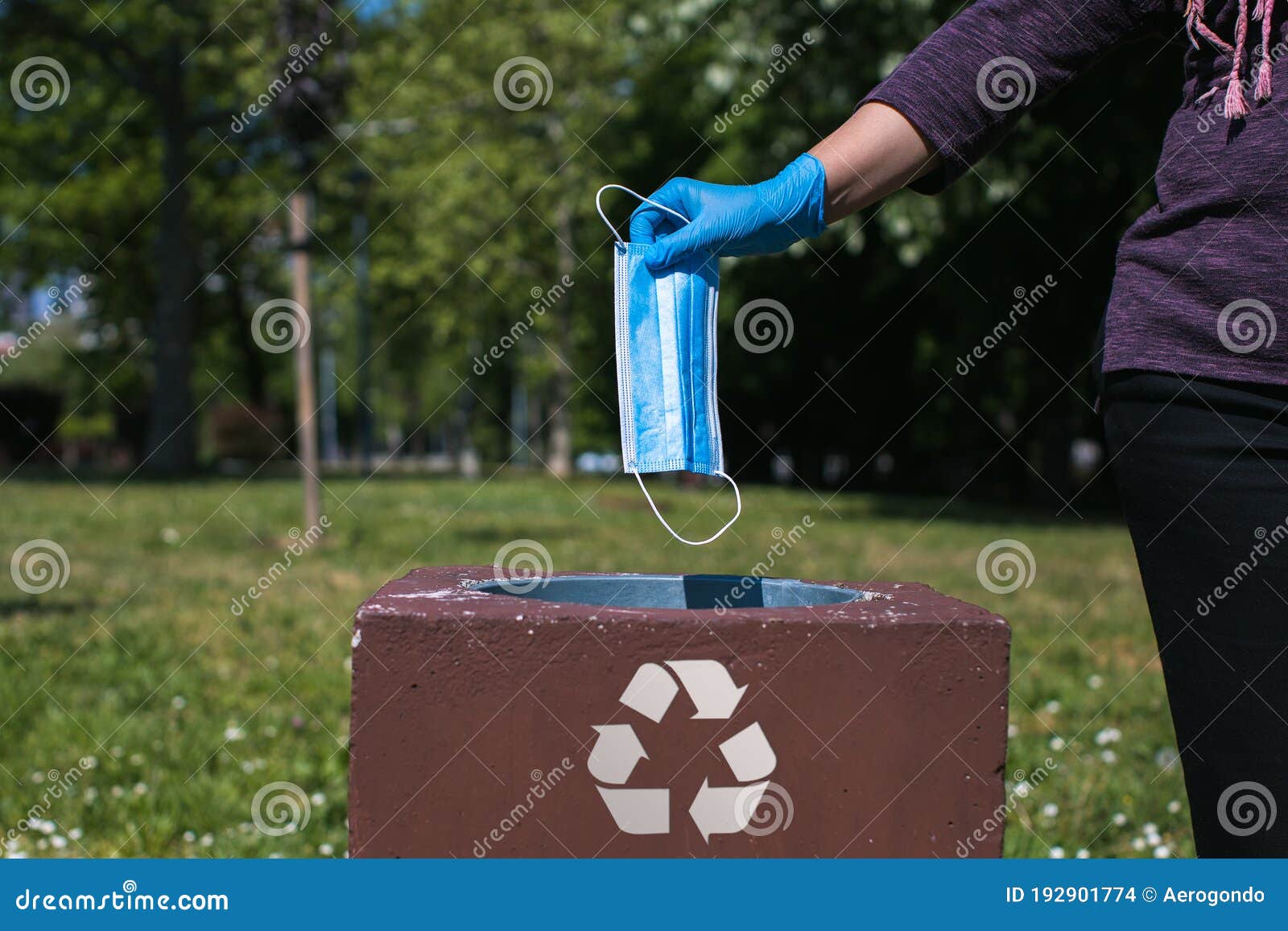 Disposing of Protective Mask in Recycle Bin Stock Photo - Image of ...