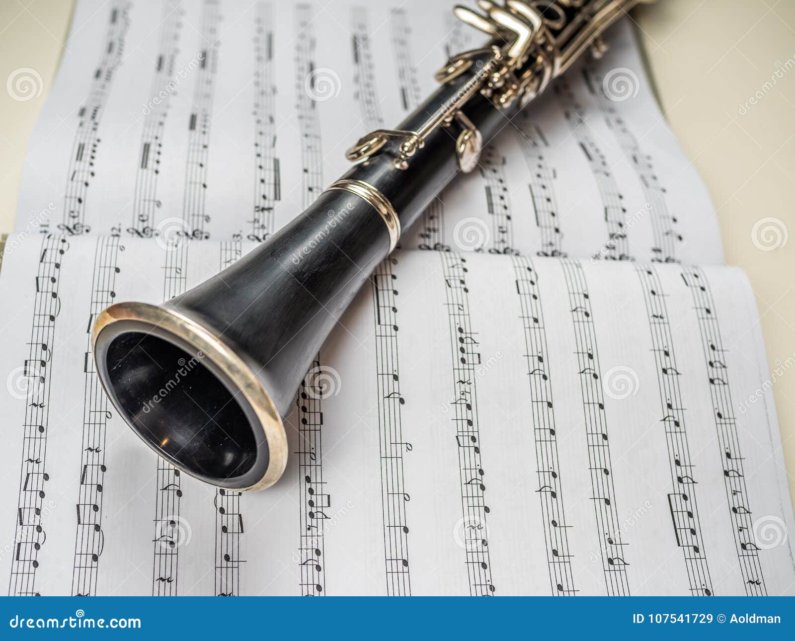 Disposizioni Del Clarinetto Sopra Il Libro Con Le Note Immagine Stock ...