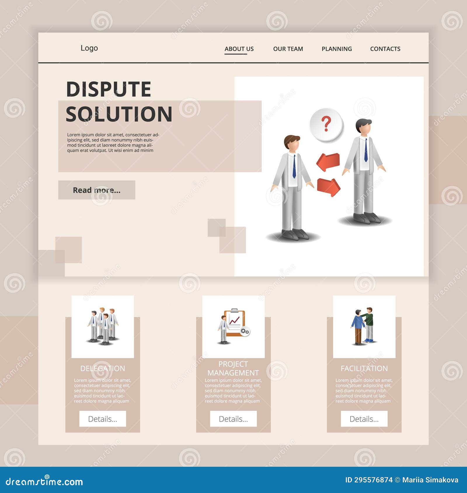 Dispute Solution Flat Landing Page Website Template. Delegation ...