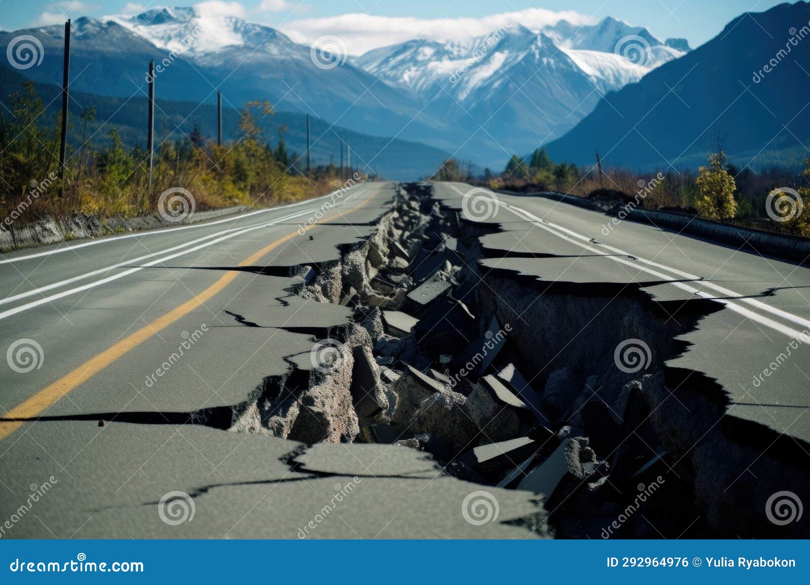 Disrupted Cracks Road after Earthquake. Generate Ai Stock Photo - Image ...