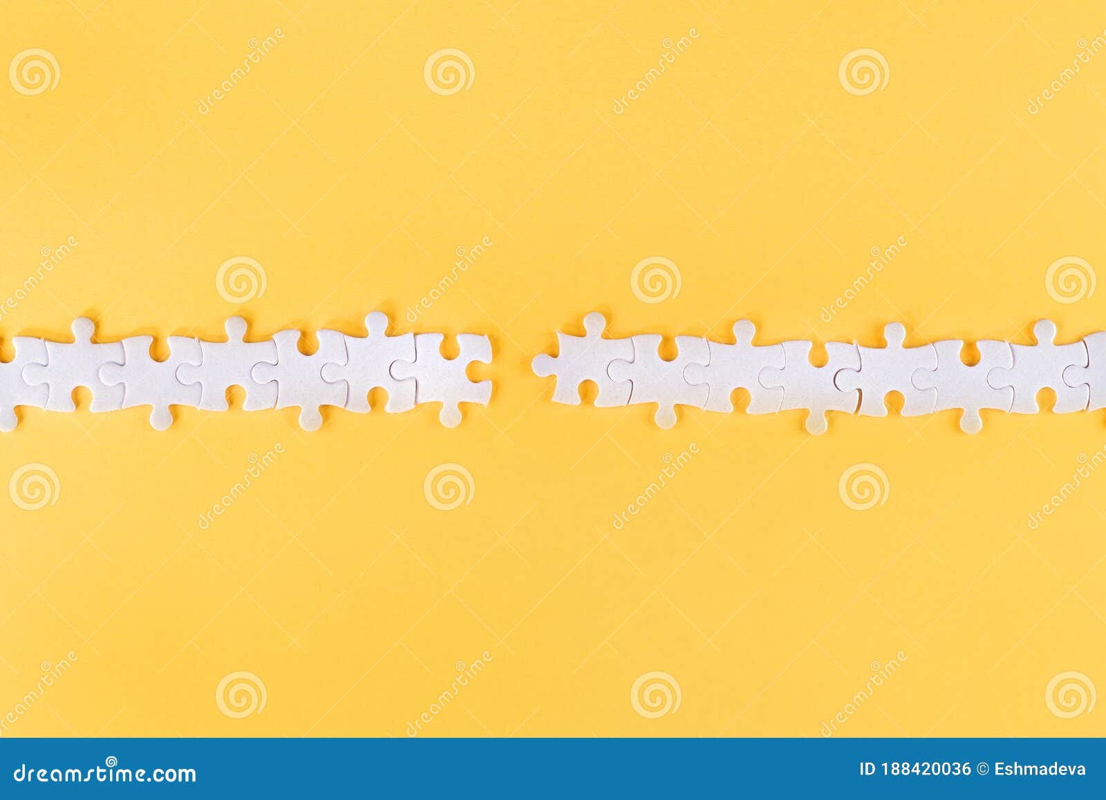 Disrupted Row of White Jigsaw Puzzle Pieces with Missing Link Stock ...