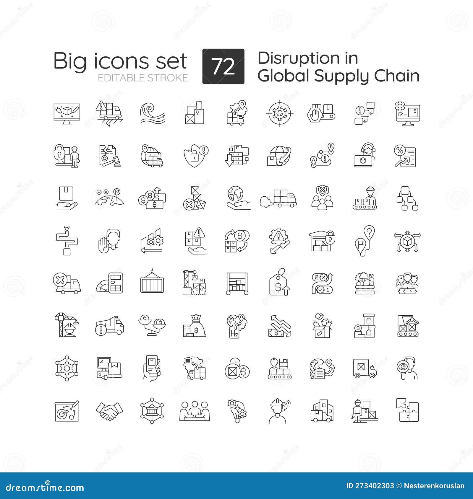 Disruption in Global Supply Chain Linear Icons Set Stock Vector ...
