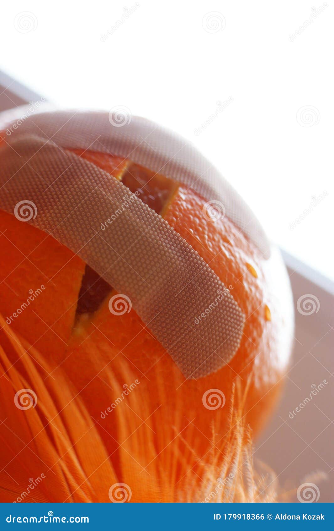 Dissected Damaged Cut Orange Stuck with a Plaster and Dressing Stock ...