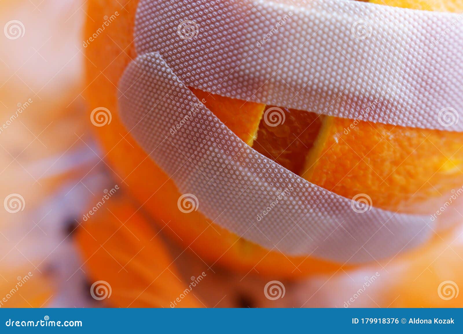 Dissected Damaged Cut Orange Stuck with a Plaster and Dressing Stock ...