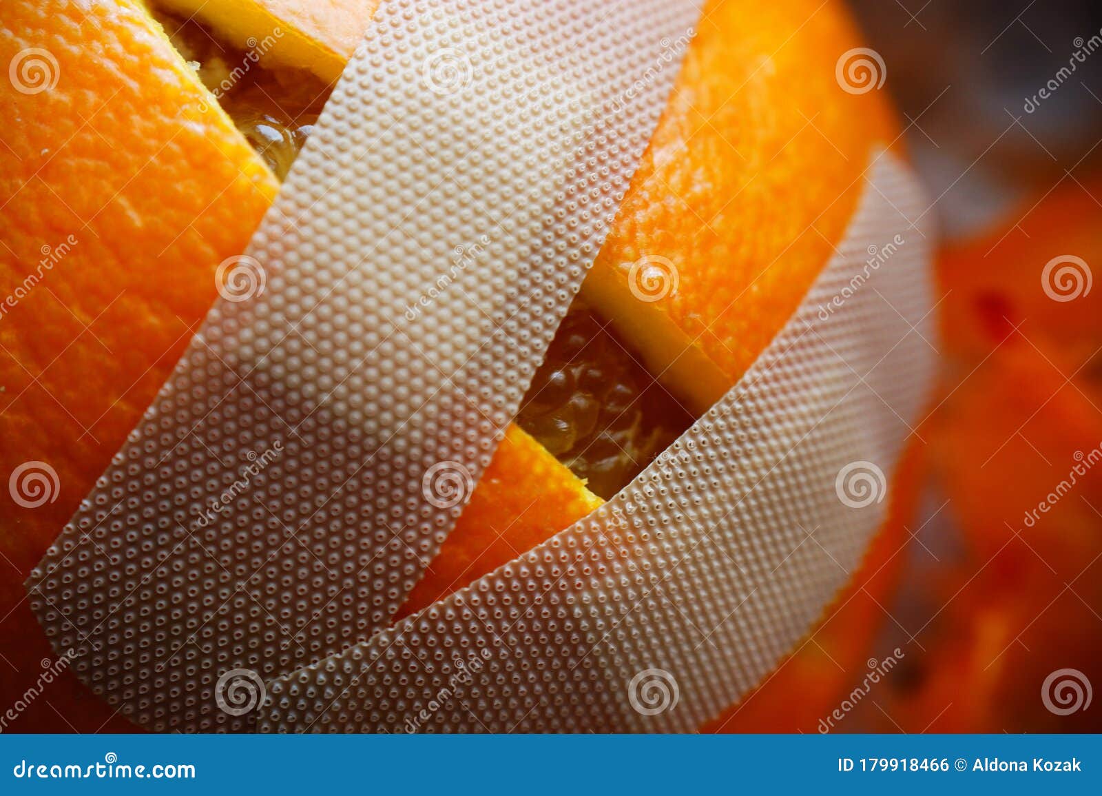 Dissected Damaged Cut Orange Stuck with a Plaster and Dressing Stock ...