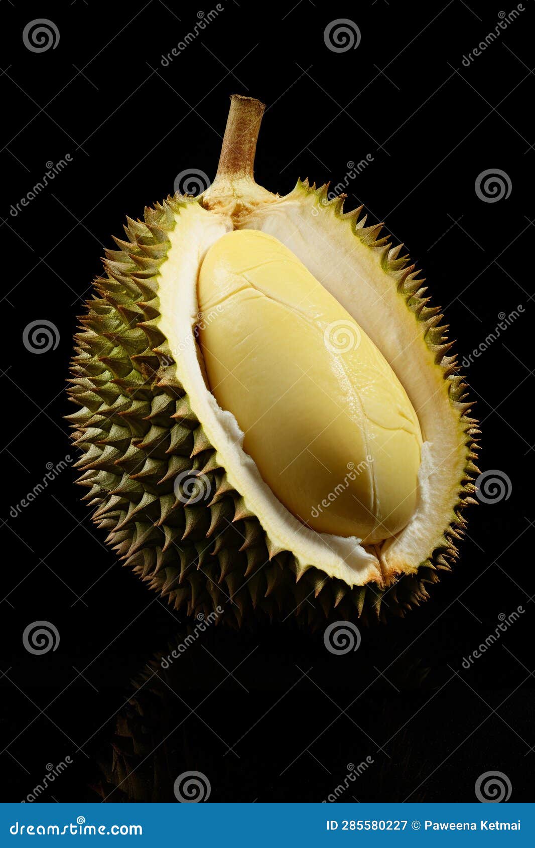 Dissected Durian Fruit With Yellow Pulp , Black Background, Yellow ...