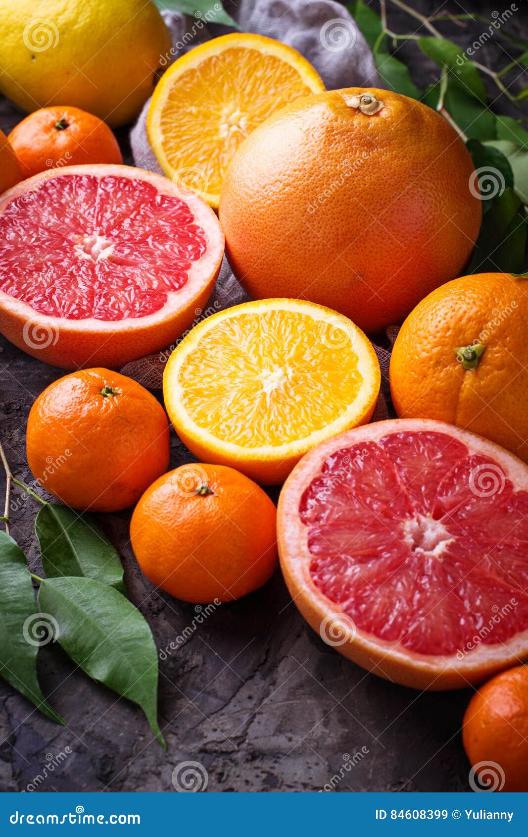 Dissected Fresh Fruits. Orange, Grapefruit and Tangerines Stock Image ...