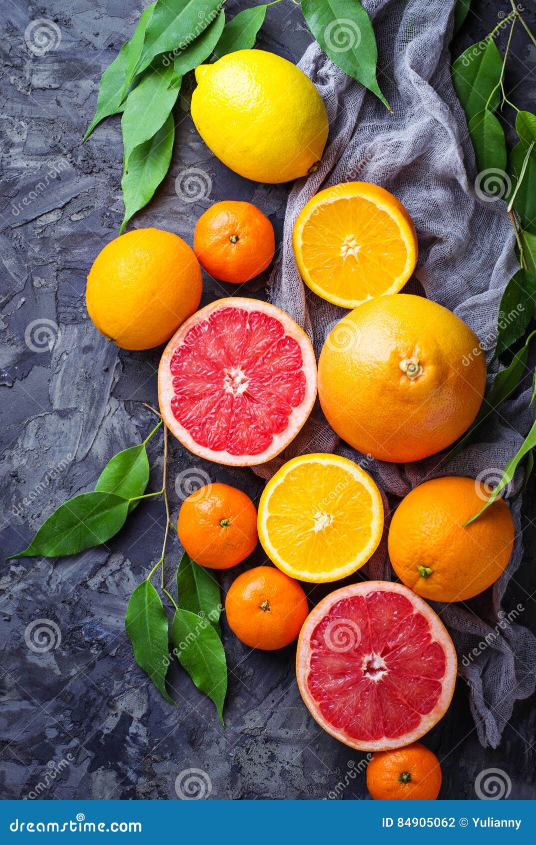 Dissected Fresh Fruits. Orange, Grapefruit and Tangerines Stock Photo ...