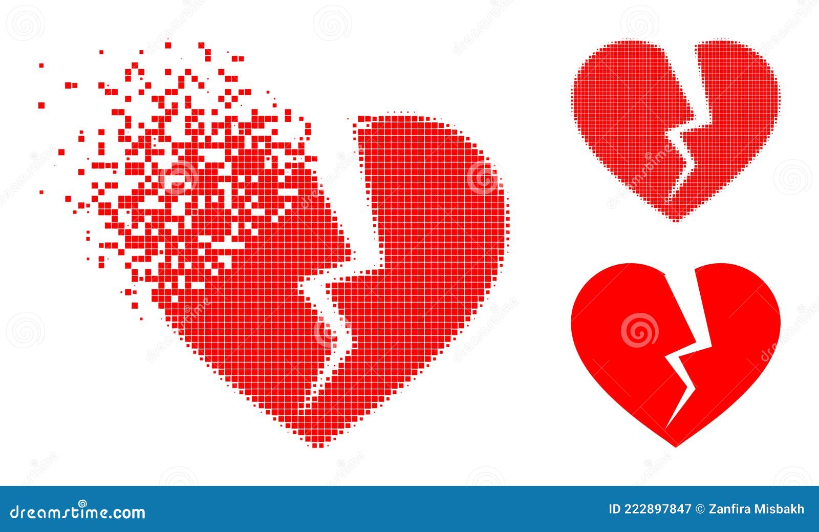 Disintegrating Pixel Broken Heart Icon with Halftone Version Stock ...