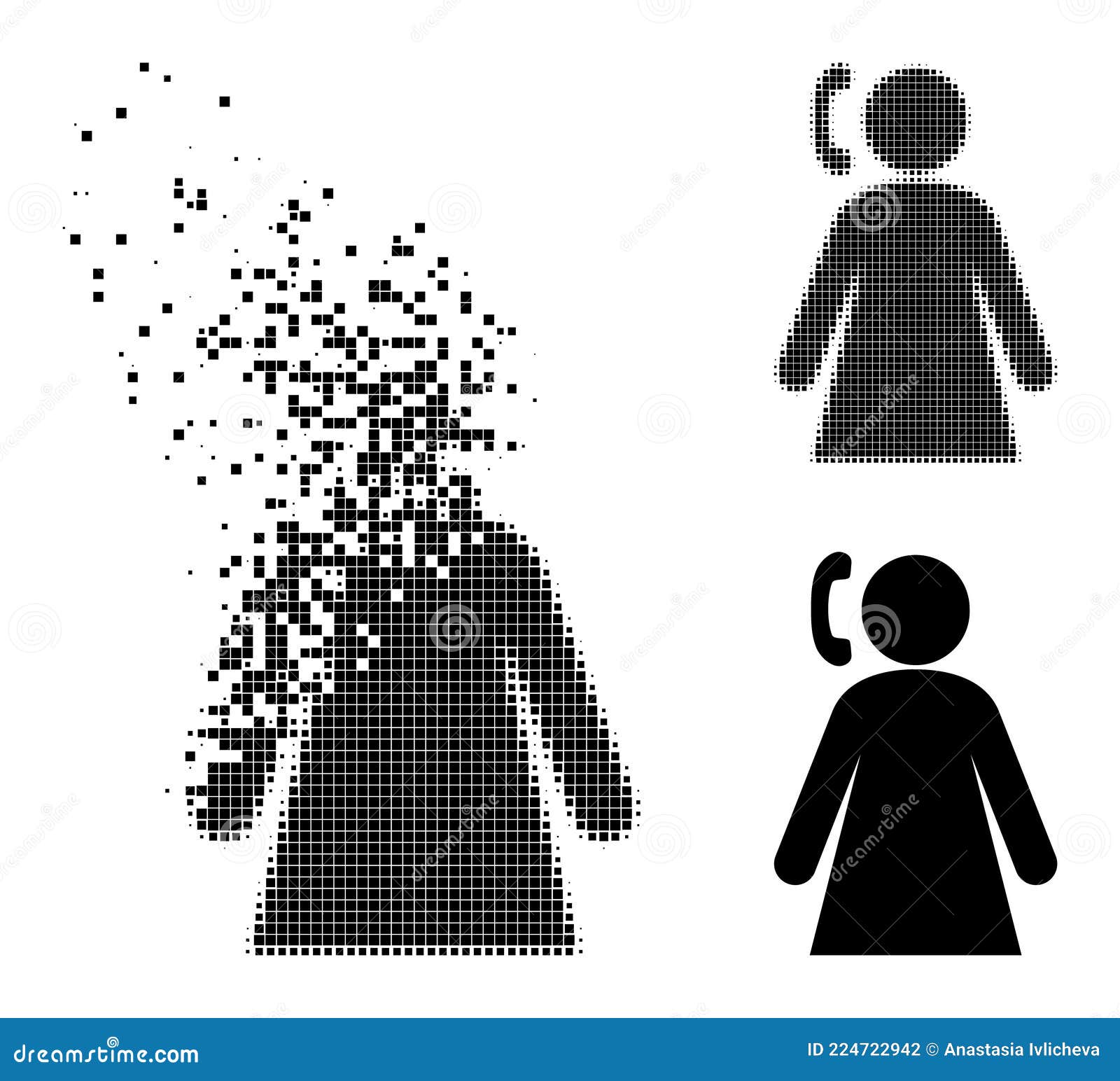 Dissipated and Halftone Dot Calling Woman Icon Stock Vector ...