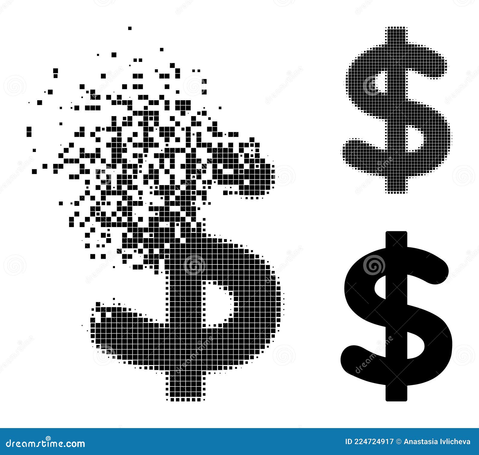 Dissipated and Halftone Pixelated Dollar Icon Stock Vector ...