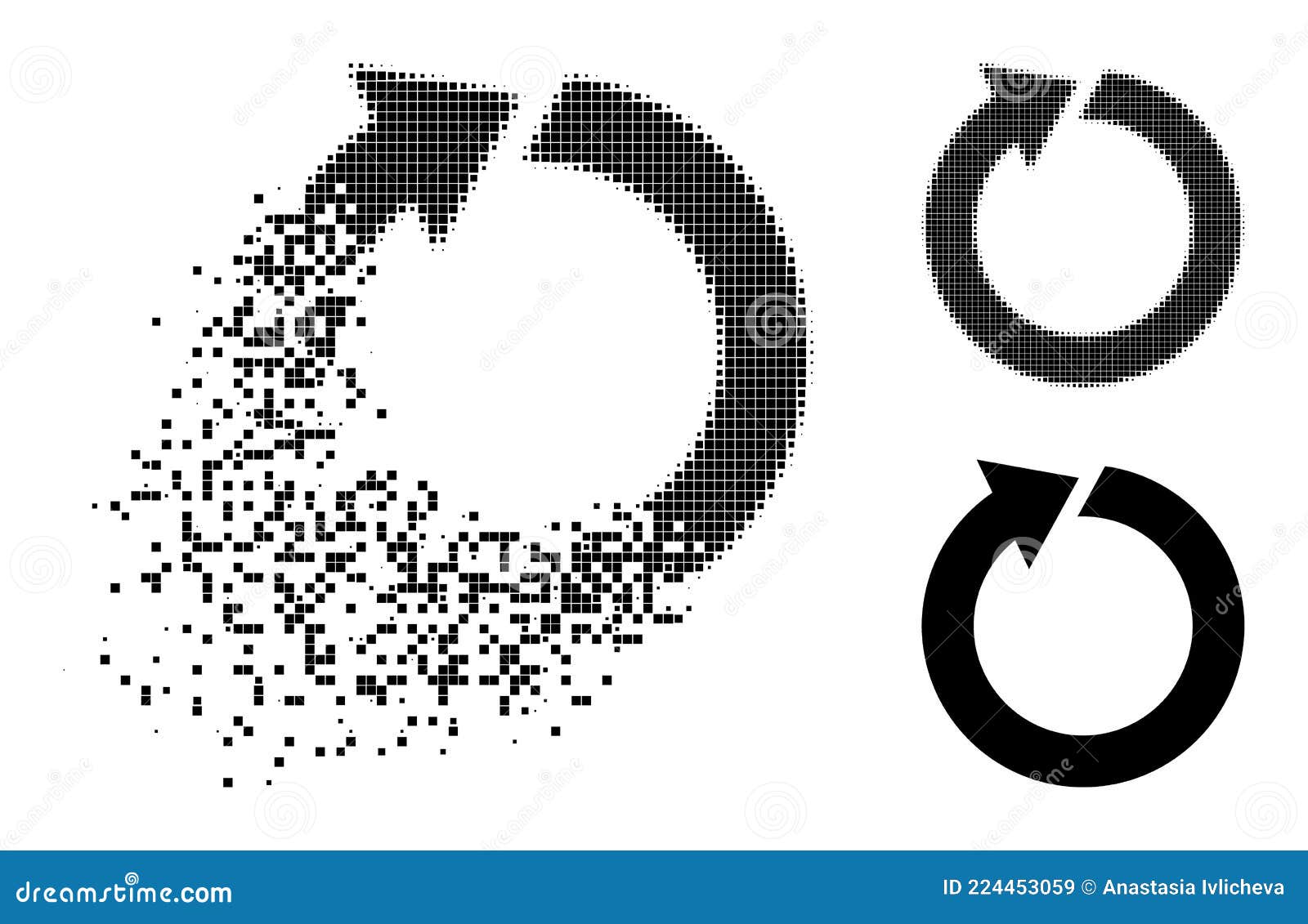 Dissipated and Halftone Pixelated Rotate Icon Stock Vector ...