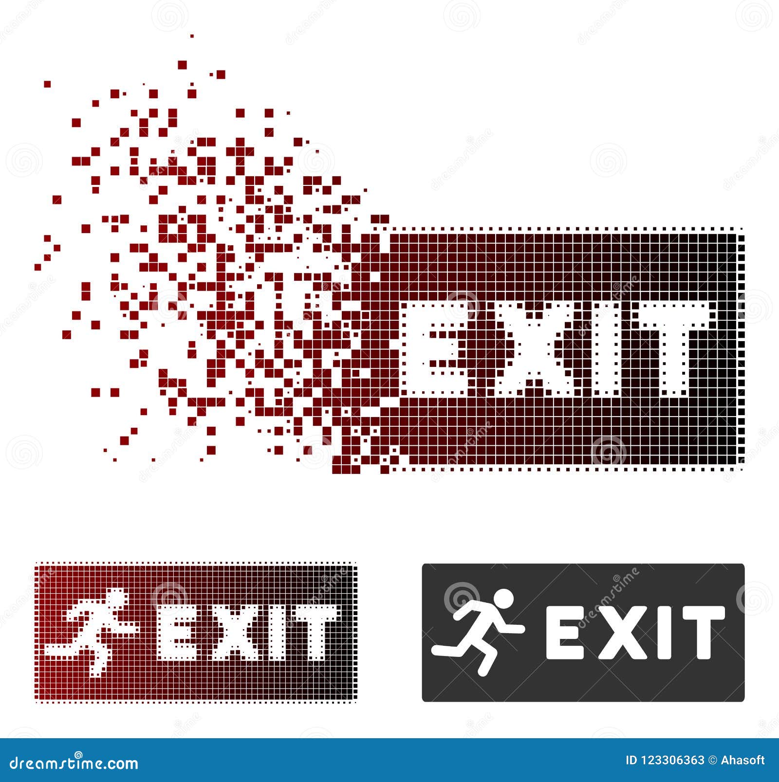 Dissipated Pixel Halftone Emergency Exit Icon Stock Vector ...
