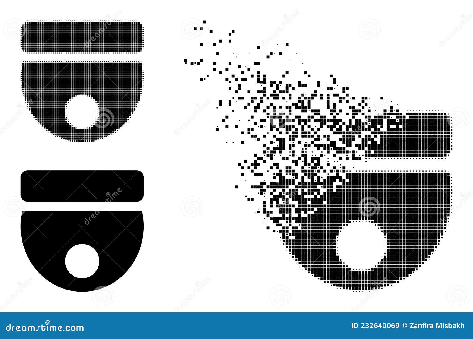 Dissipated Pixelated CCTV Camera Icon with Halftone Version Stock ...