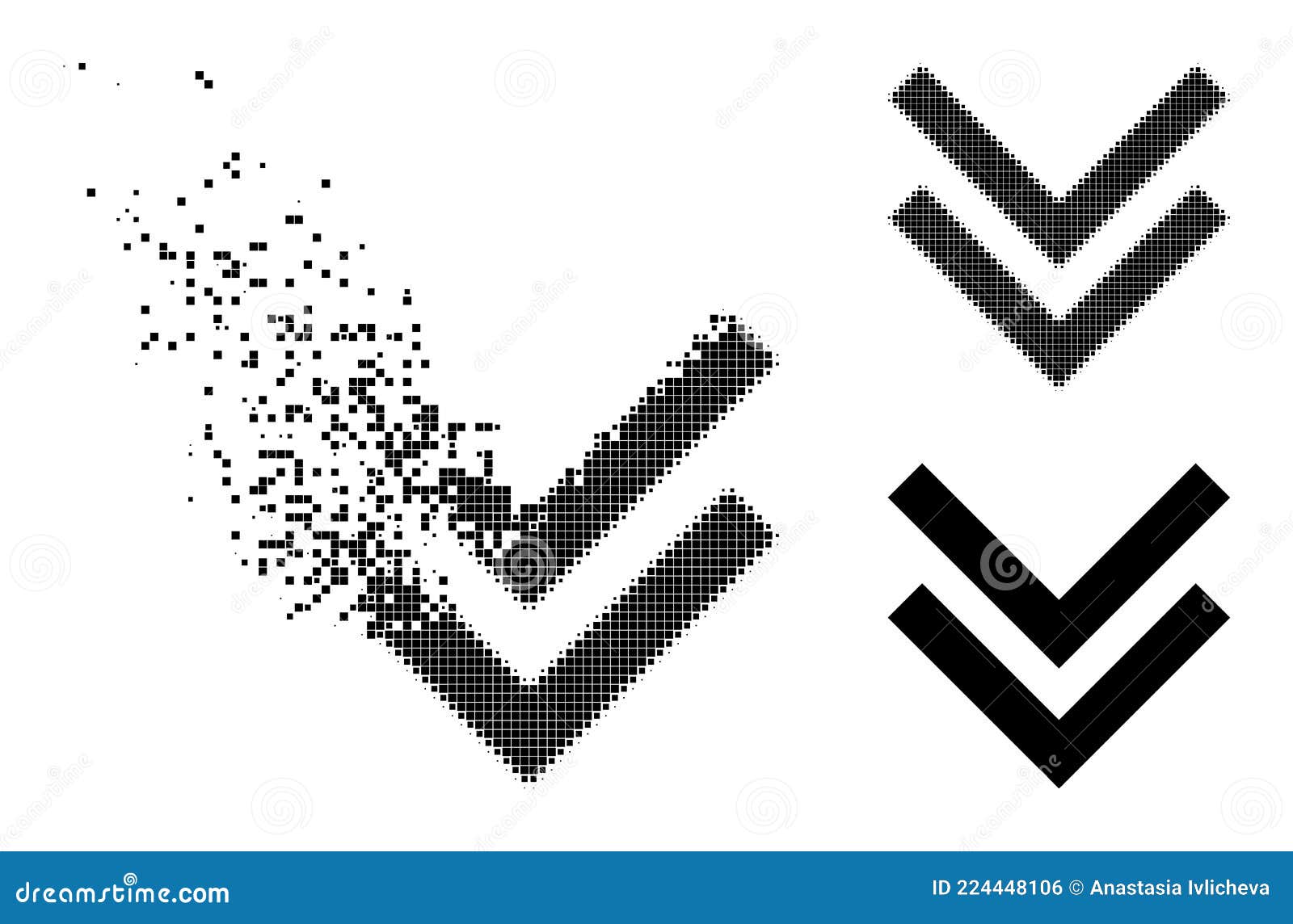 Dissipated and Halftone Pixel Shift Down Icon Stock Vector ...