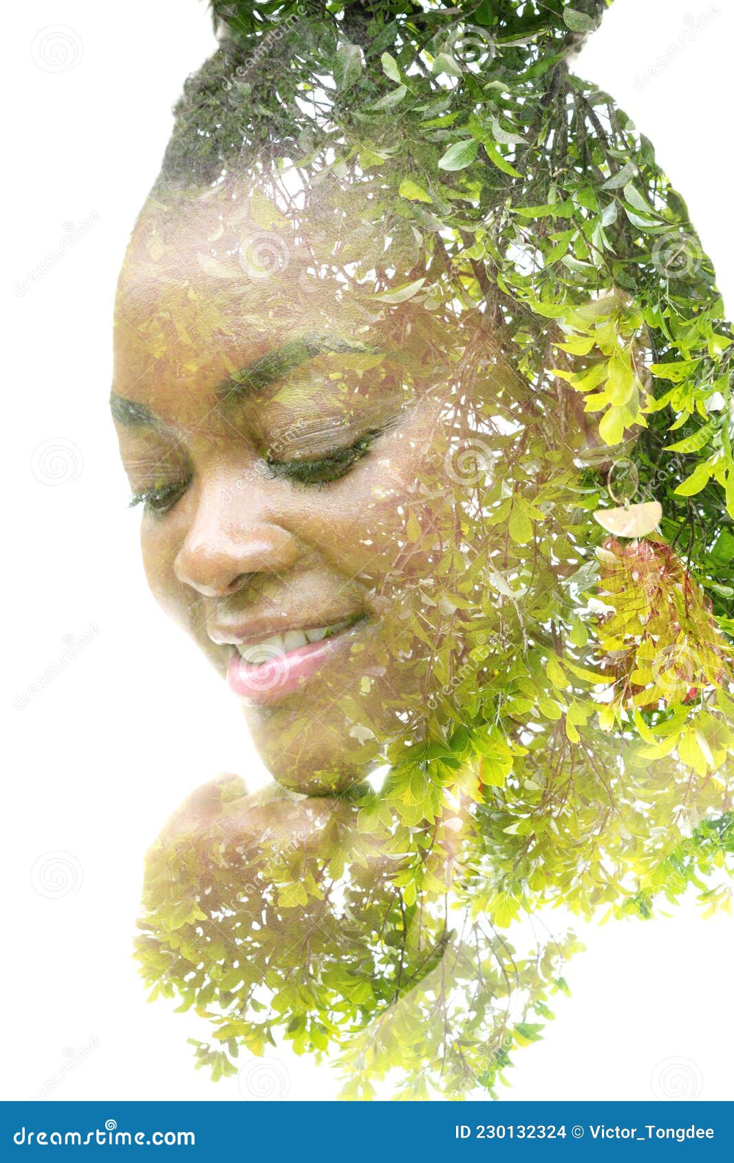 Merge with Nature. Double Exposure Portrait Stock Illustration ...