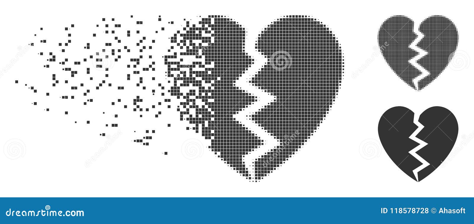 Broken Heart Moving Pixel Halftone Icon Stock Vector - Illustration of ...