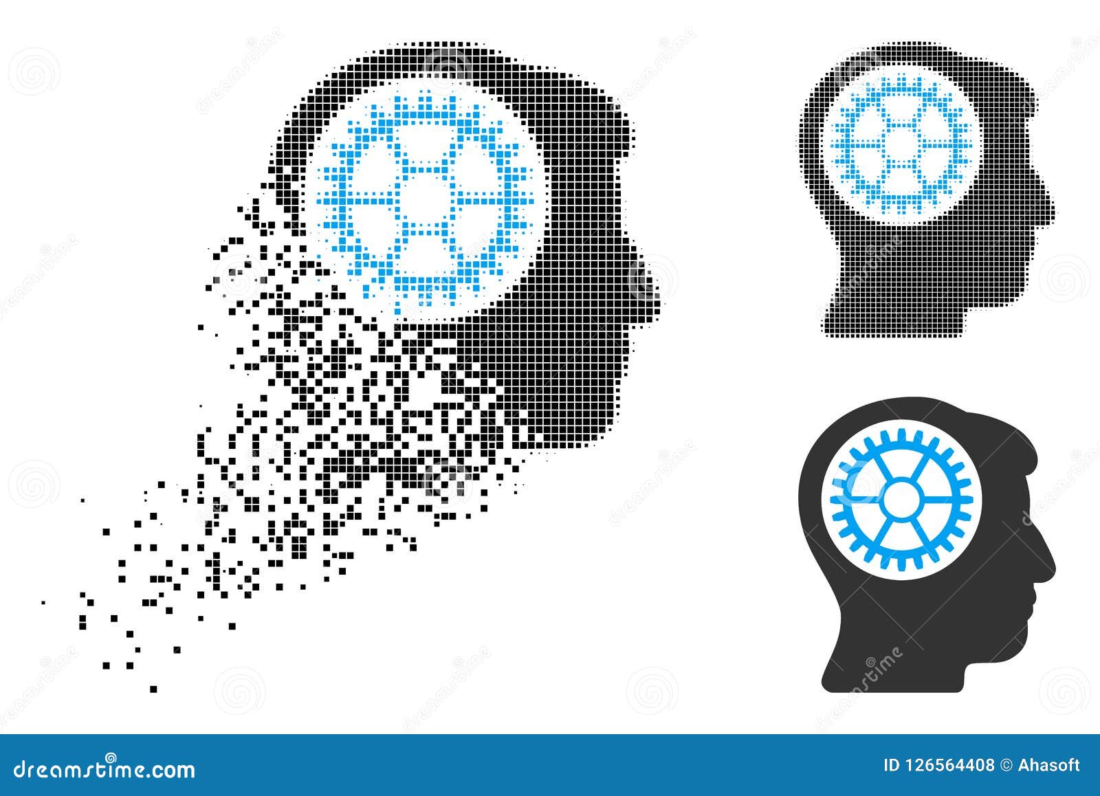Dissolved Dotted Halftone Head Cogwheel Icon Stock Vector ...