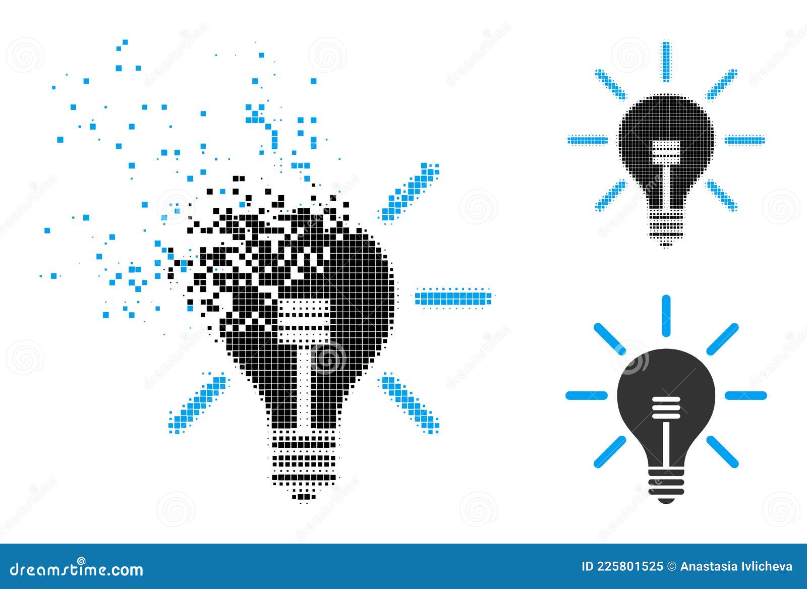 Dissolved and Halftone Pixelated Light Bulb Glyph Stock Vector ...