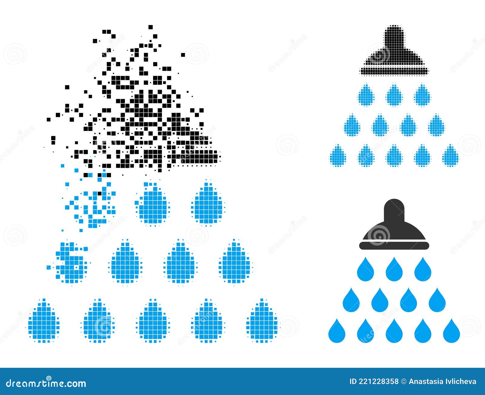 Dissolved and Halftone Pixelated Shower Icon Stock Vector ...