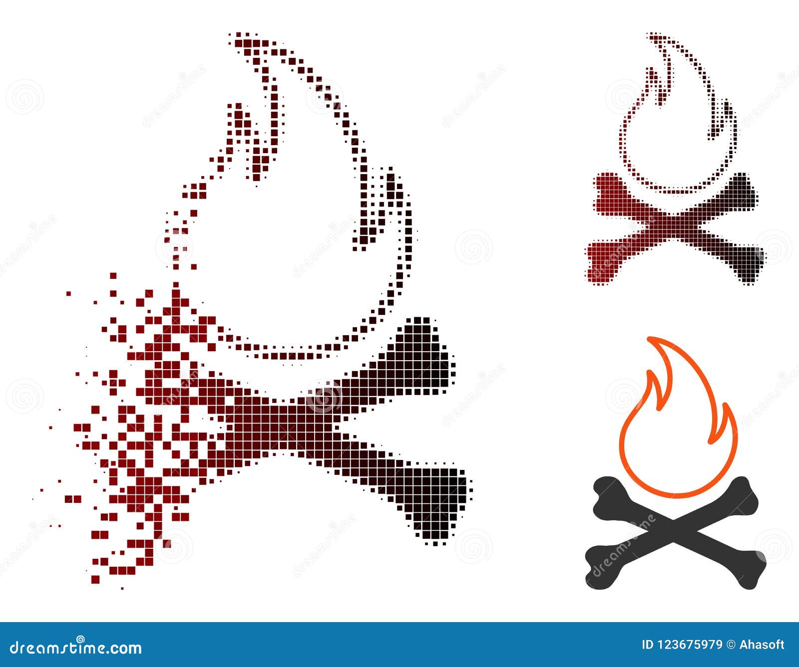 Dissolved Pixel Halftone Bones Hell Fire Icon Stock Vector ...