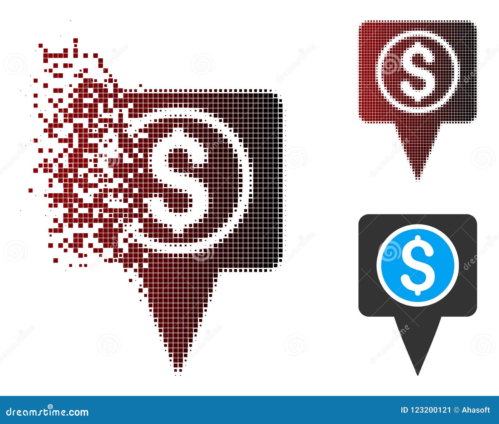 Dissolved Pixel Halftone Money Map Marker Icon Stock Vector ... Dissolved Pixel Halftone Money Map Marker Icon Stock Vector ...