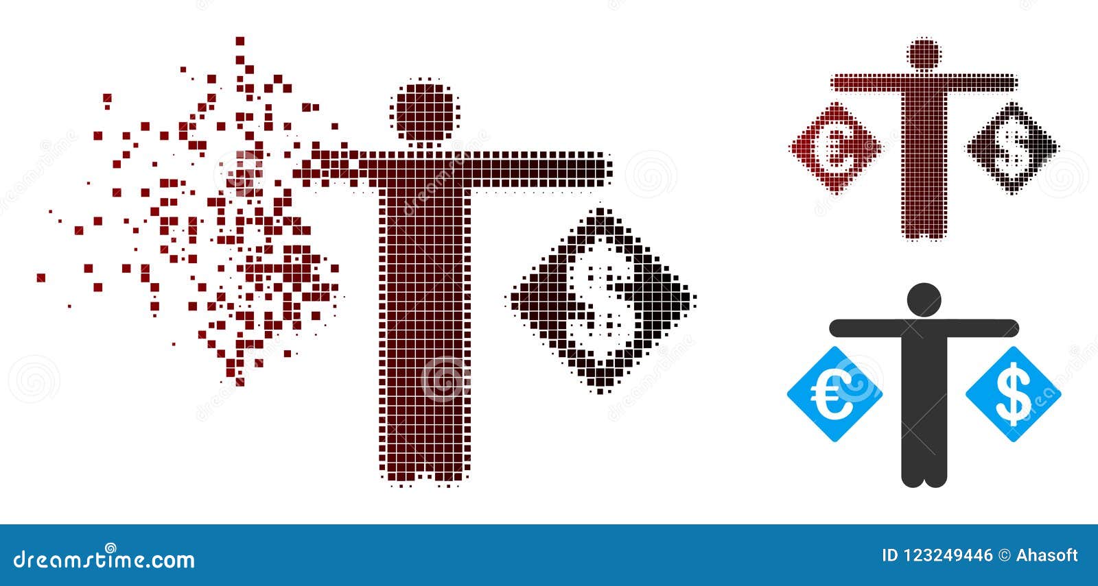 Dissolved Pixel Halftone Person Compare Dollar and Euro Icon Stock ... Dissolved Pixel Halftone Person Compare Dollar and Euro Icon Stock ...