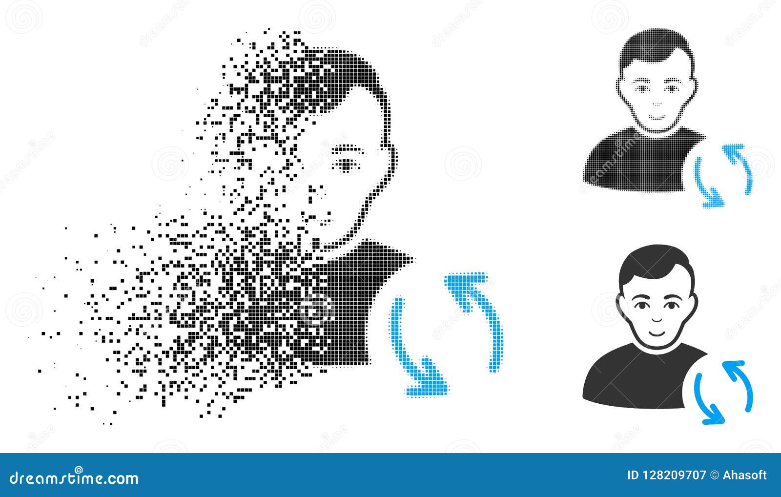 Dissolved Pixelated Halftone User Refresh Icon with Face Stock Vector ...