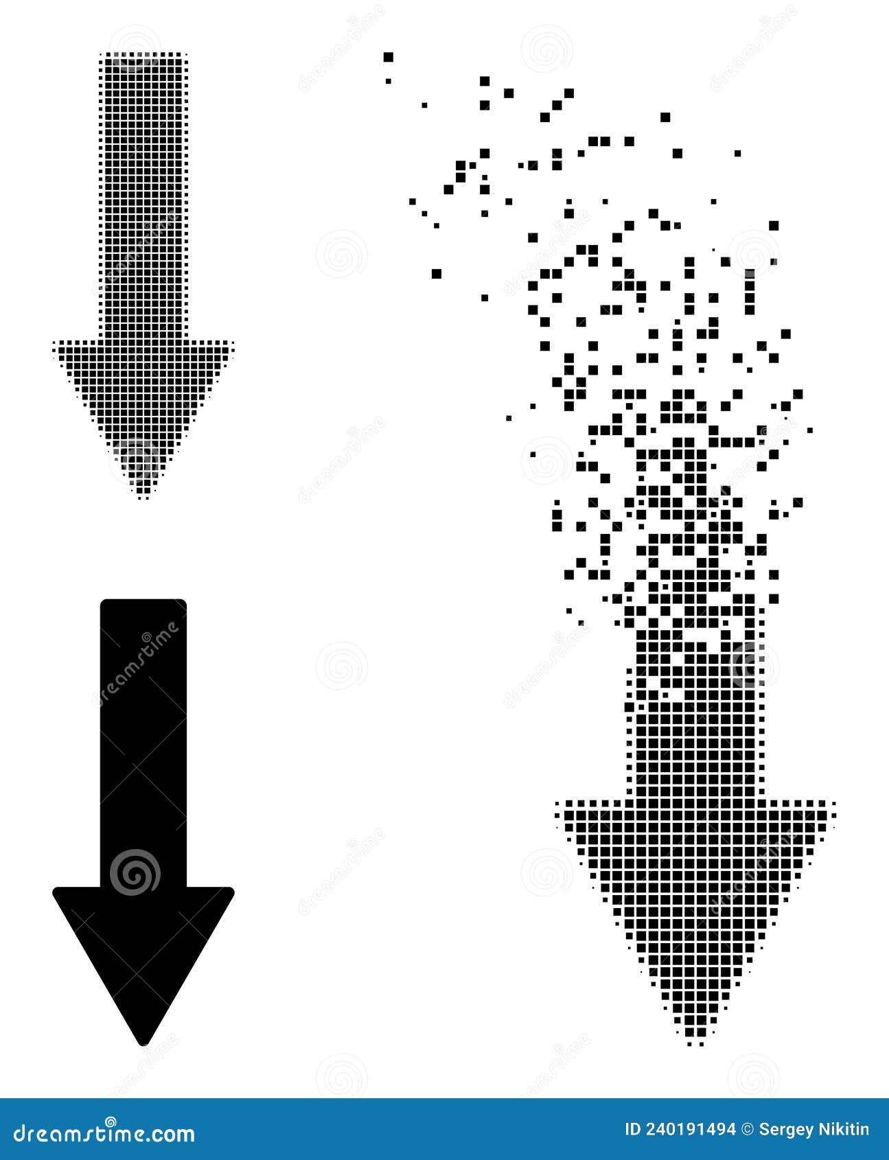 Dissolved Pixelated and Original Down Arrow Icon Stock Vector ...
