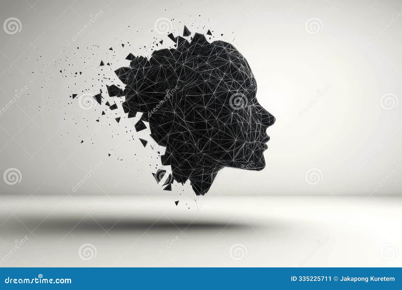 A Dissolving Blue Wireframe Human Face On A White Background. Stock ...