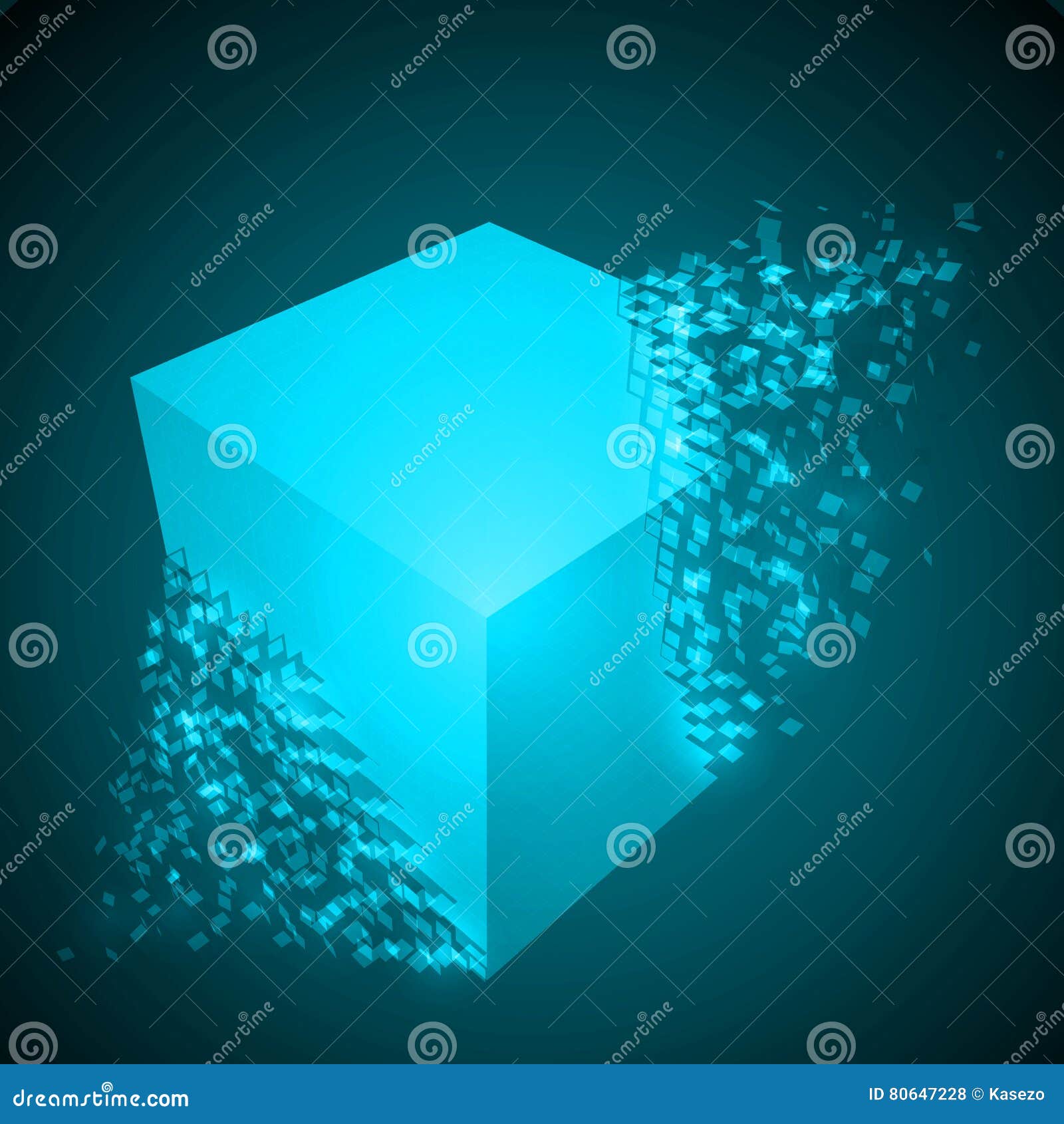 Dissolving Cube Shape. Cyan Version. Vector Illustration ...