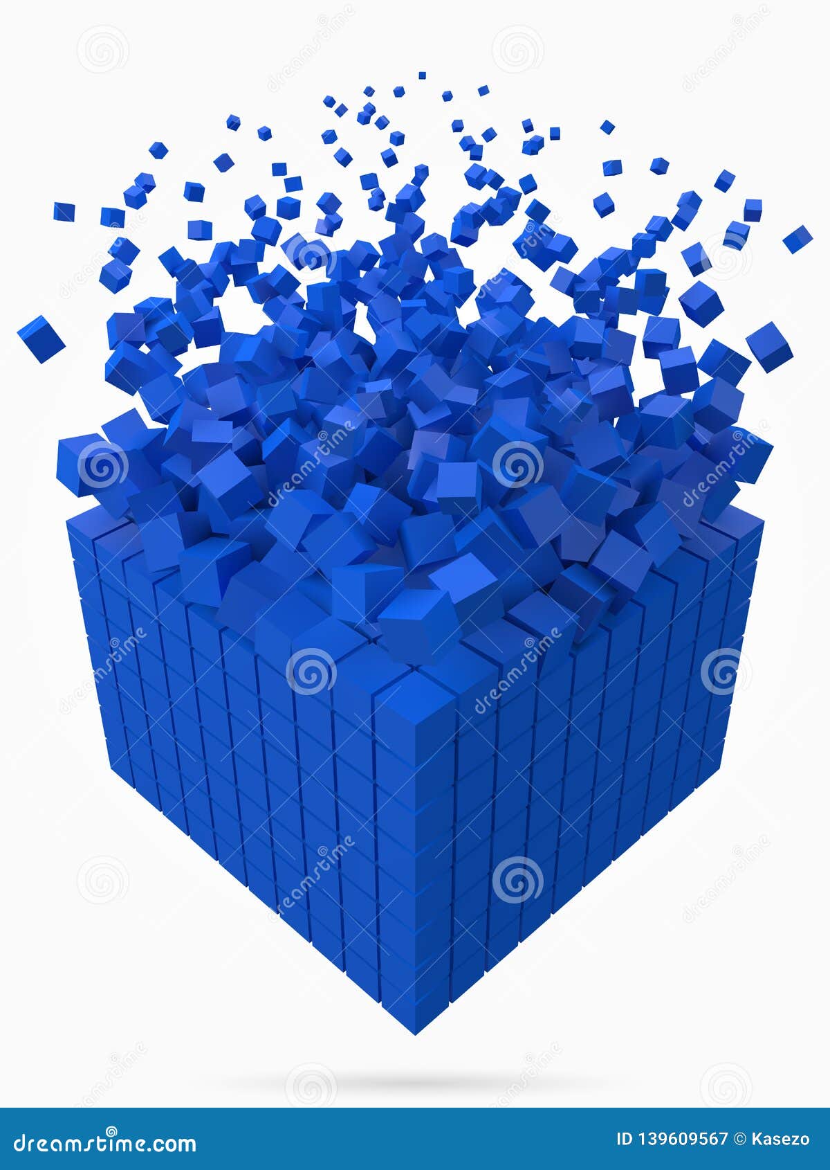 Dissolving Data Block. Made with Smaller Blue Cubes. 3d Pixel Style ...