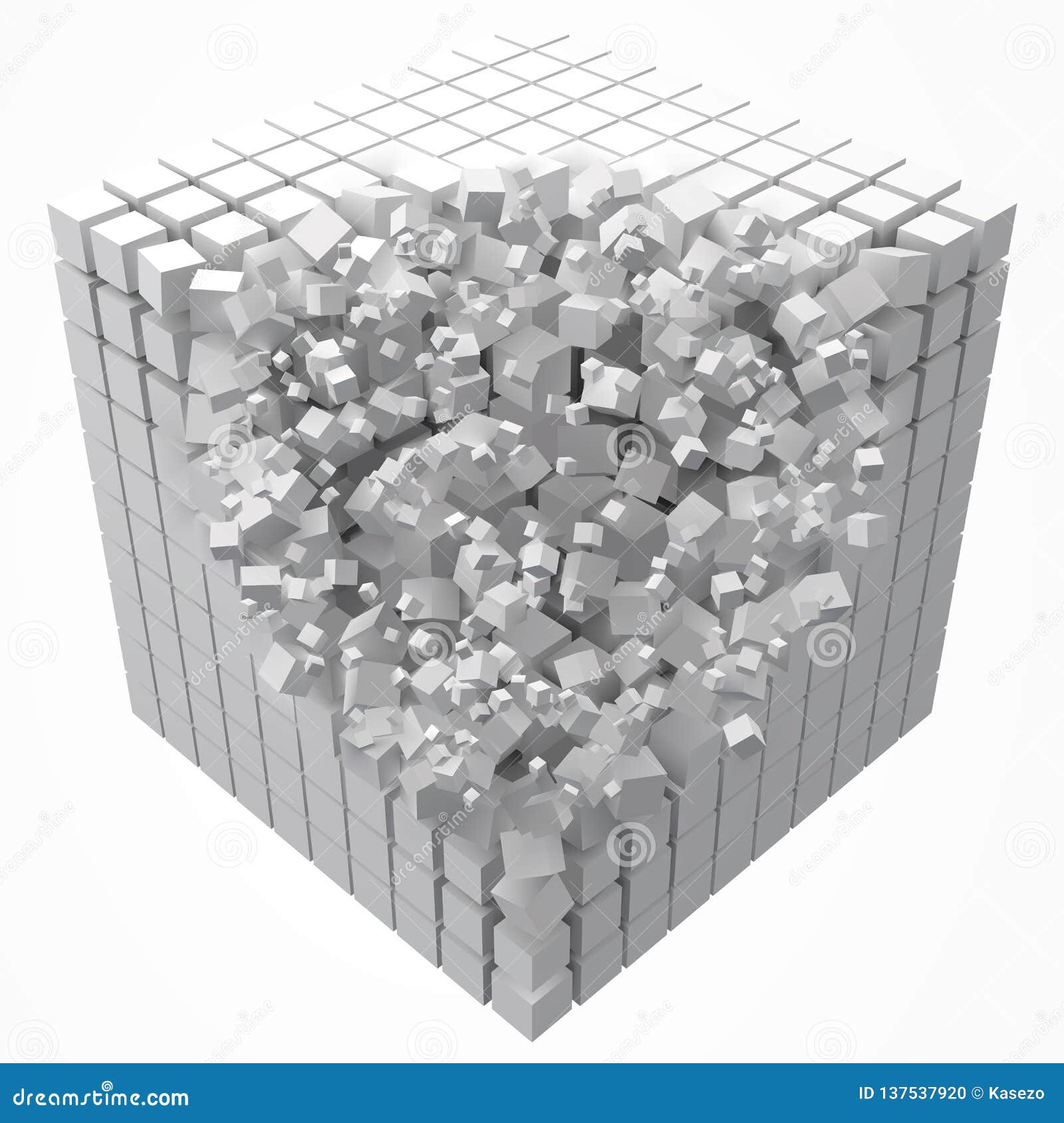 Dissolving Data Block. Made with Smaller White Cubes. 3d Pixel Style ...