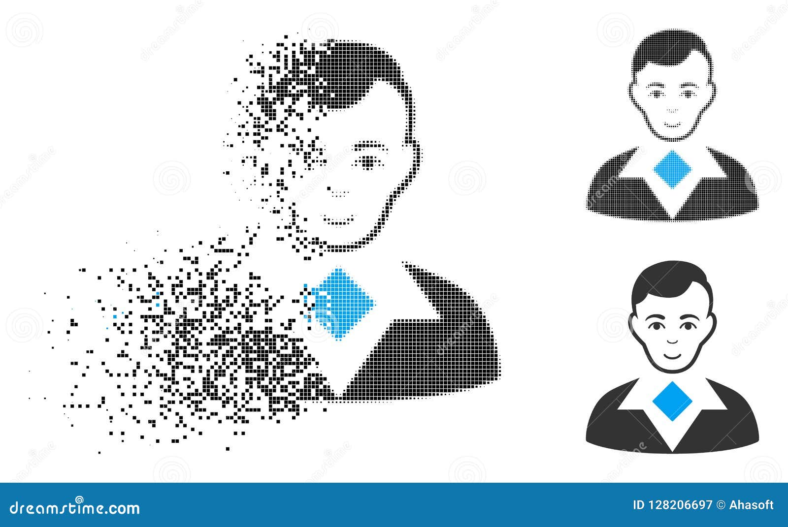 Dissolving Dot Halftone Man Icon with Face Stock Vector - Illustration ...