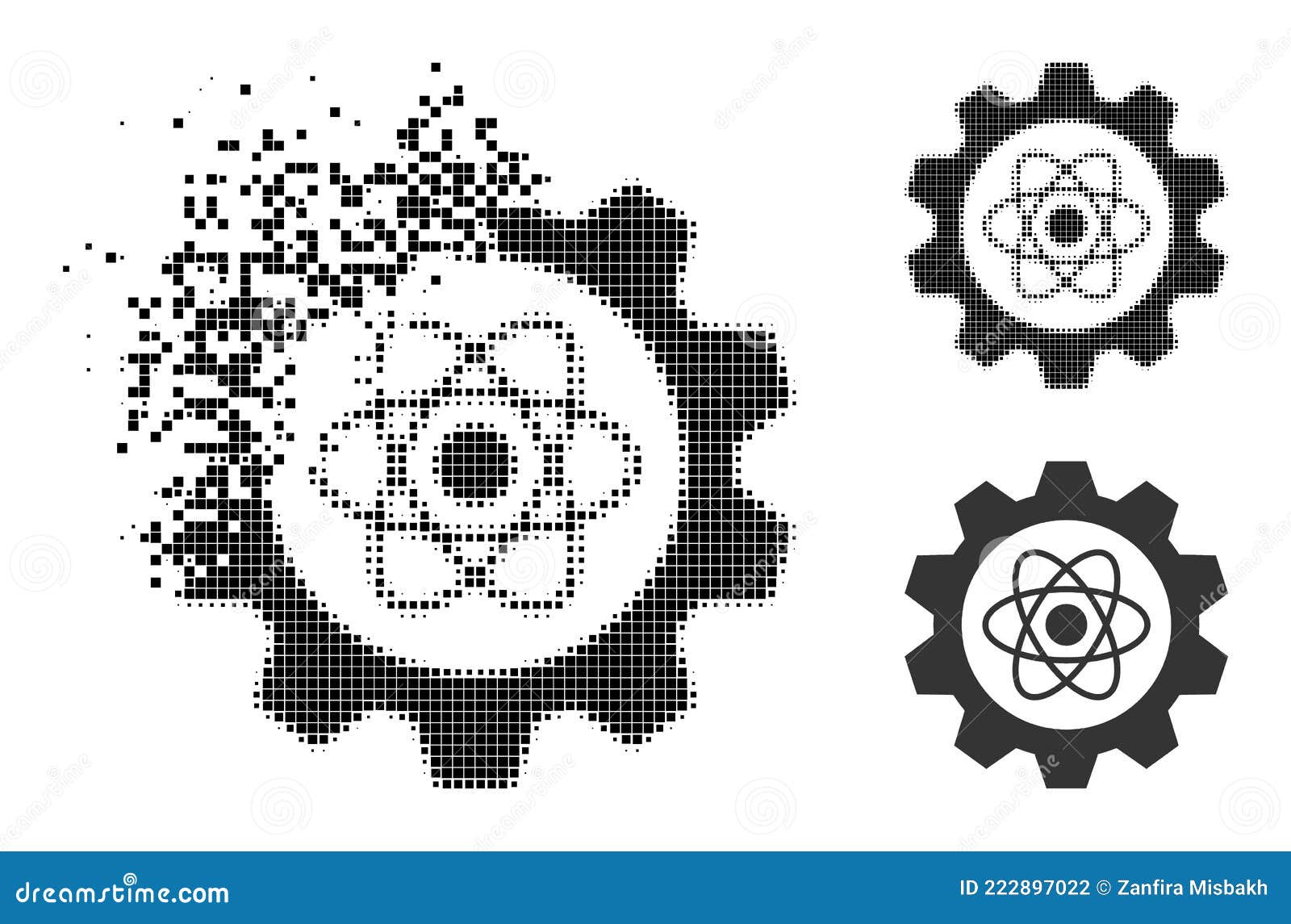 Dissolving Dotted Atomic Industry Icon with Halftone Version Stock ...