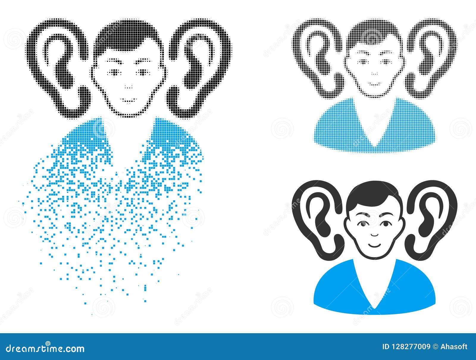 Dissolving Dotted Halftone Listener Icon With Face Vector Illustration ...