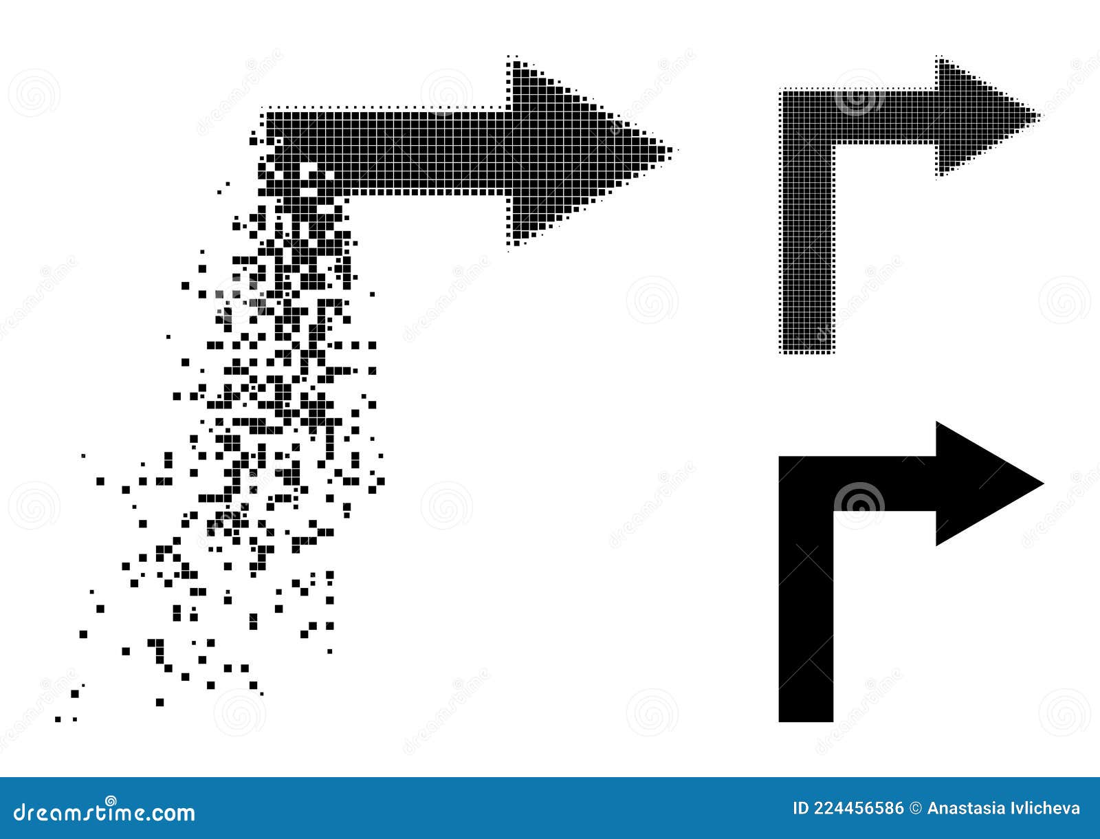 Dissolving and Halftone Dotted Turn Right Icon Stock Vector ...