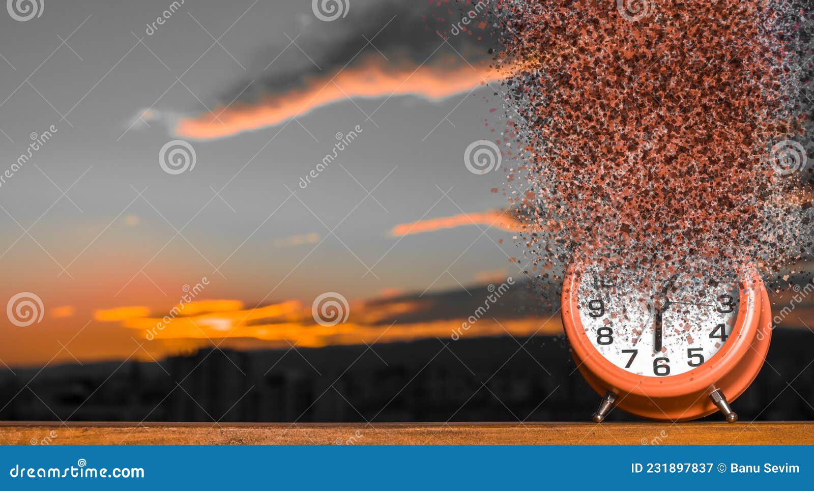 Dissolving Orange Alarm Clock. Stock Image - Image of design, concept ...