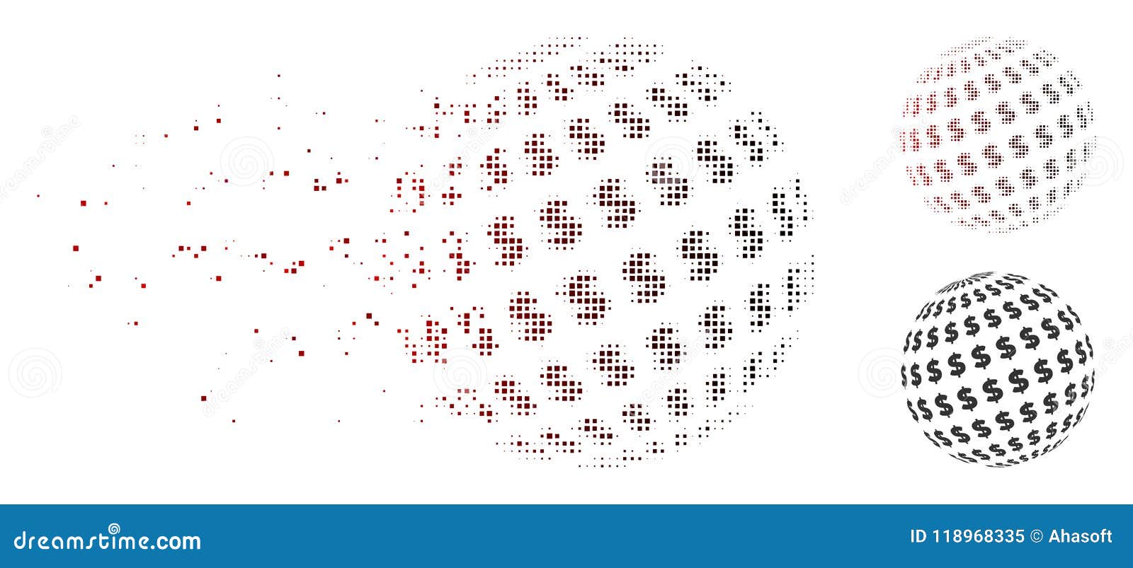 Dissolving Pixel Halftone Dollar Abstract Sphere Icon Stock Vector ...