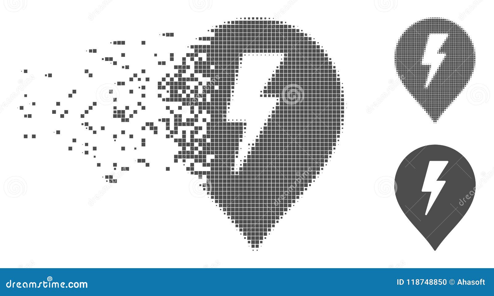 Dissolving Pixel Halftone Electric Shock Marker Icon Stock Vector ... Dissolving Pixel Halftone Electric Shock Marker Icon Stock Vector ...