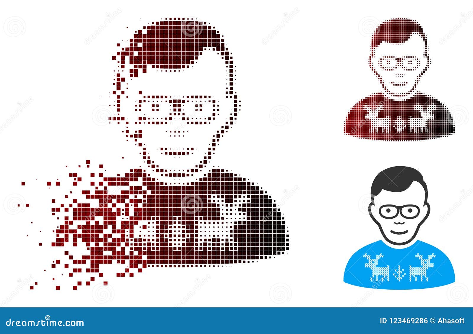 Dissolving Pixel Halftone Nerd Guy Icon Stock Vector - Illustration of ...