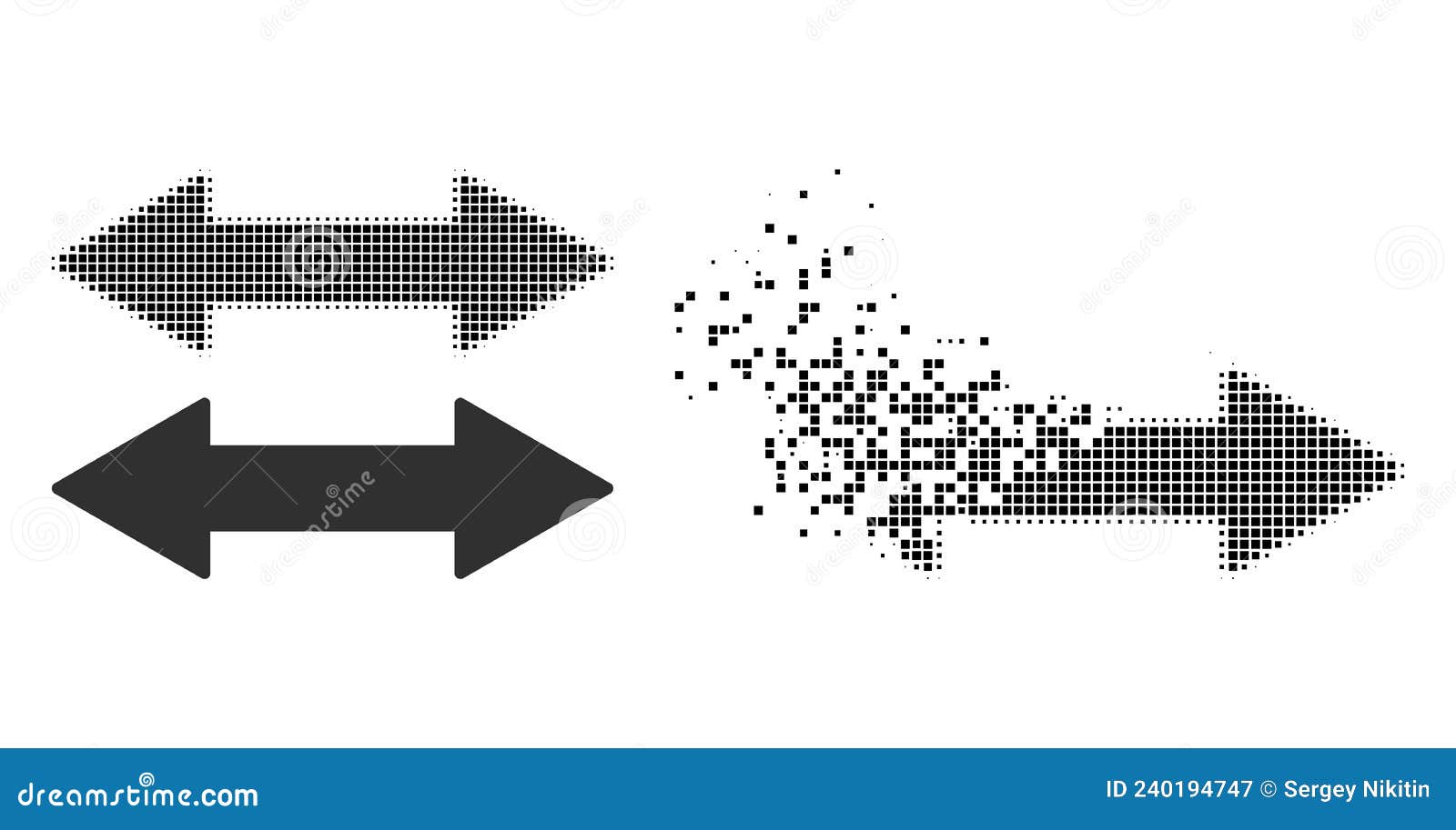 Dissolving Pixelated and Original Horizontal Exchange Arrow Icon Stock ...