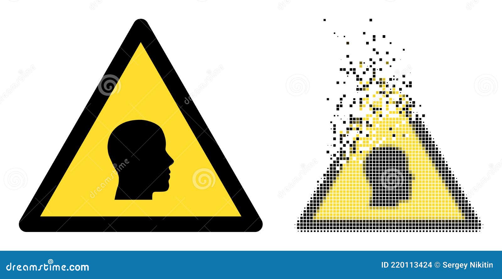 Dissolving Pixelated and Original Man Warning Icon Stock Vector ...