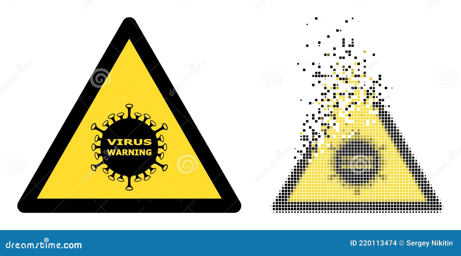 Dissolving Pixelated and Original Virus Warning Icon Stock Vector ...